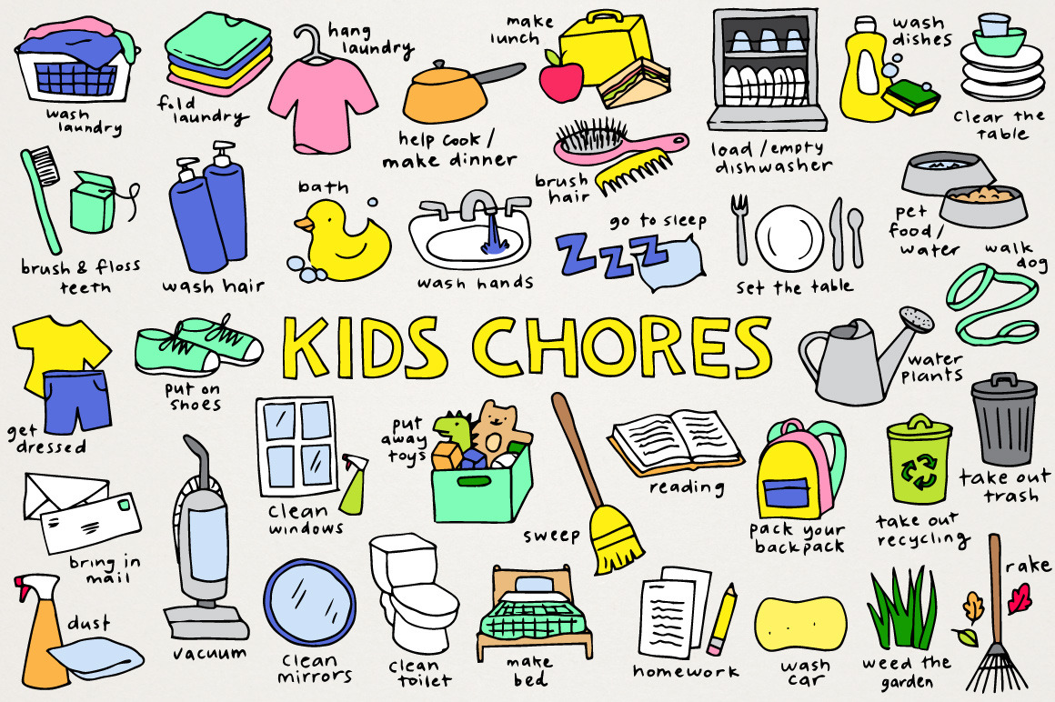 Kids Chores Clipart Set, an Education Illustration by Lemonade Pixel