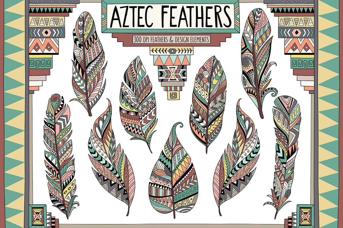 Aztec Tribal Feathers Clipart Set, a Decorative Illustration by Kenna ...