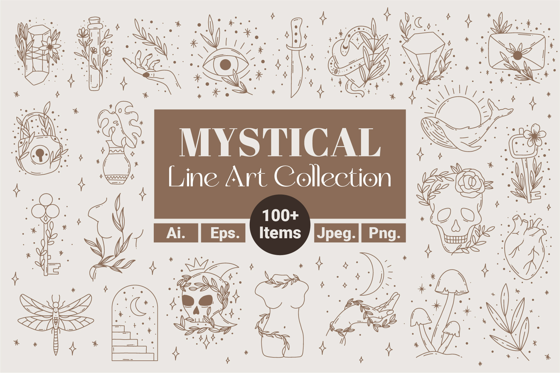 Mystical Line Art Collection, a Decorative Illustration by AnnArt