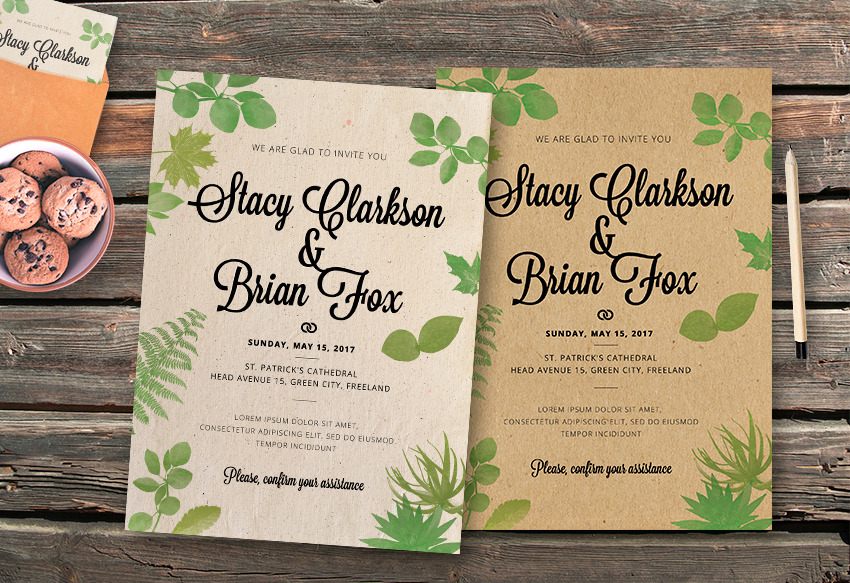 Wedding Leaves Invitation Template, an Invitation Template by Graphicfy ...