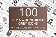 100 App & Web Interface Grey Icons, an Outline Icon by IconBunny