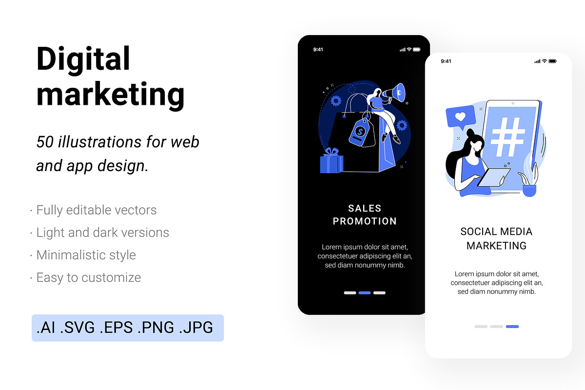 50 Digital marketing UI illustration, a Templates & Theme by Visual ...