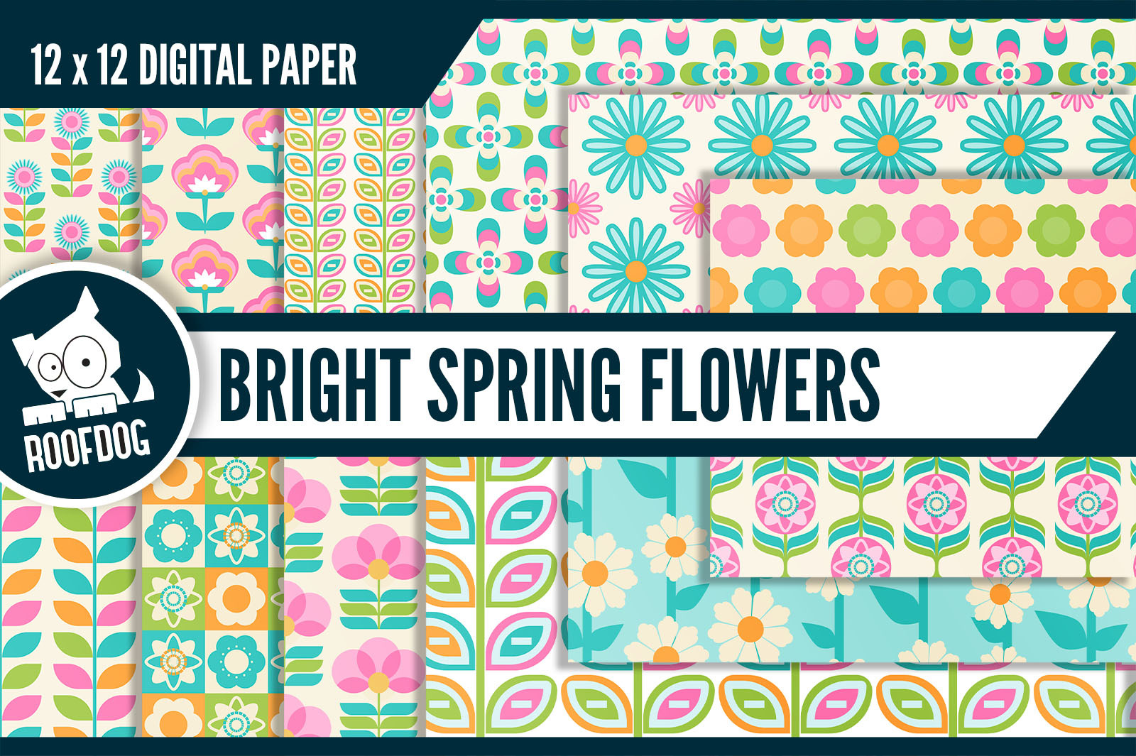 Bright spring floral digital paper, a Pattern Graphic by Roofdog Design