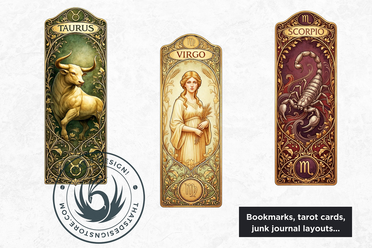 Art Nouveau Zodiac Panels Cliparts