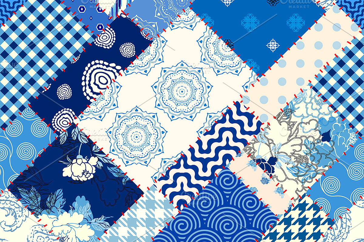 Seamless blue patchwork patterns | Creative Market