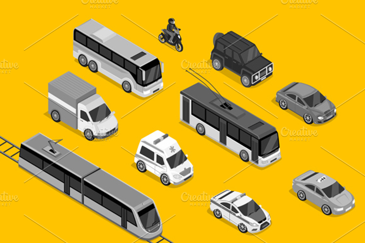 Isometric 3d Transport Set, an Object Illustration by robuart