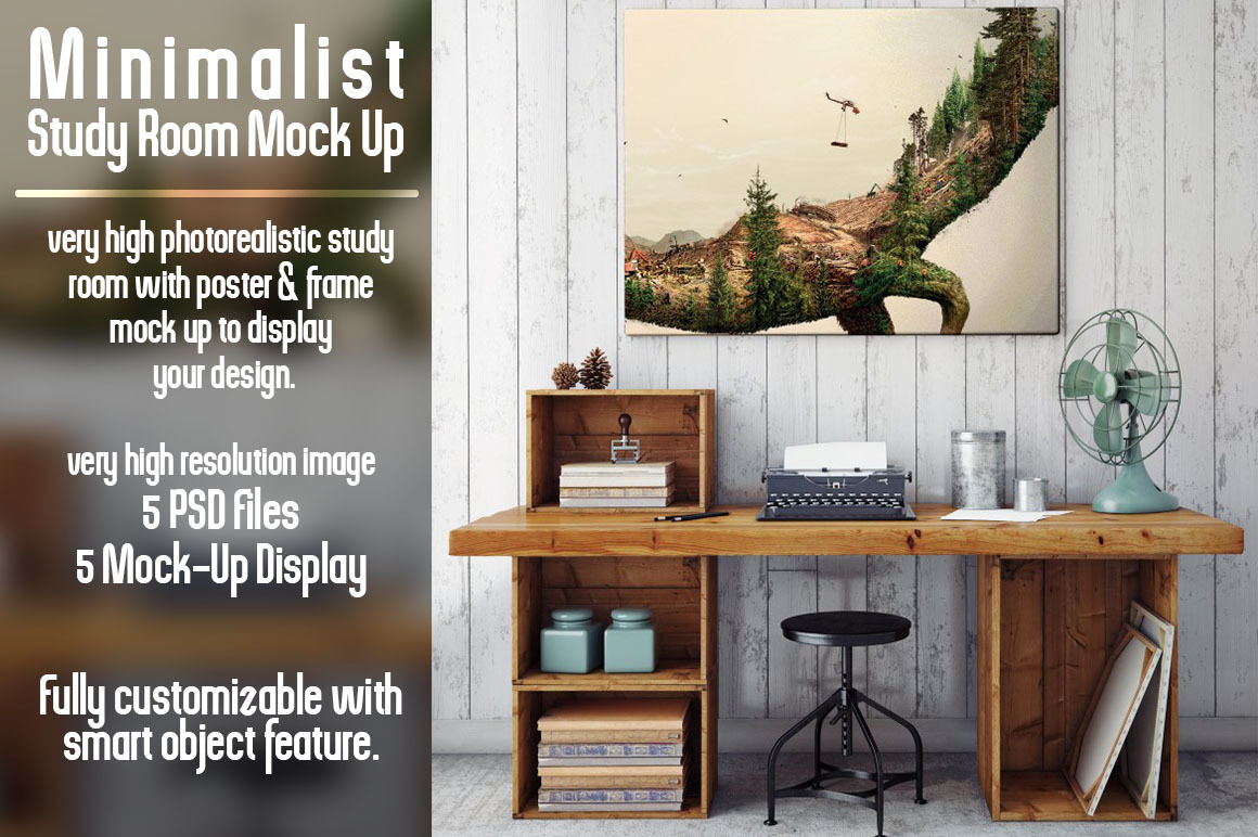 Study Room Poster Mockup, a Print Template by Pixel Place