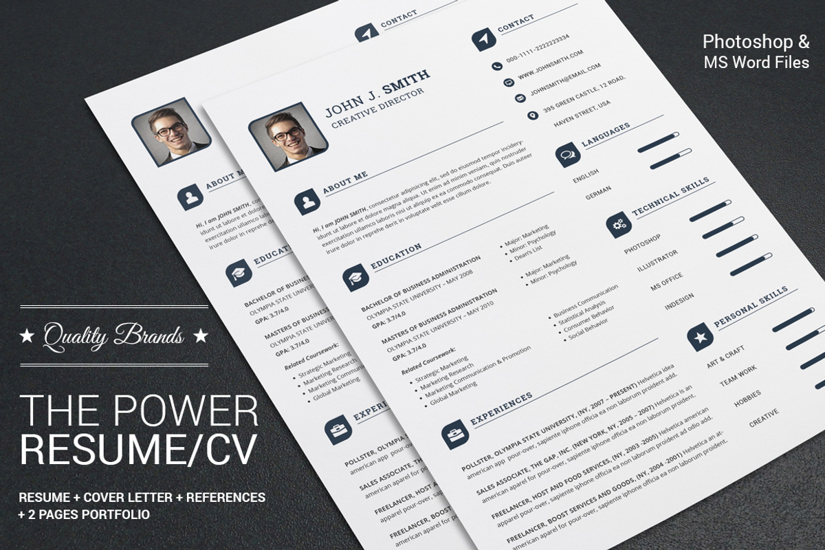 The Power Resume/CV Set Template, a Resume Template by SNIPESCIENTIST