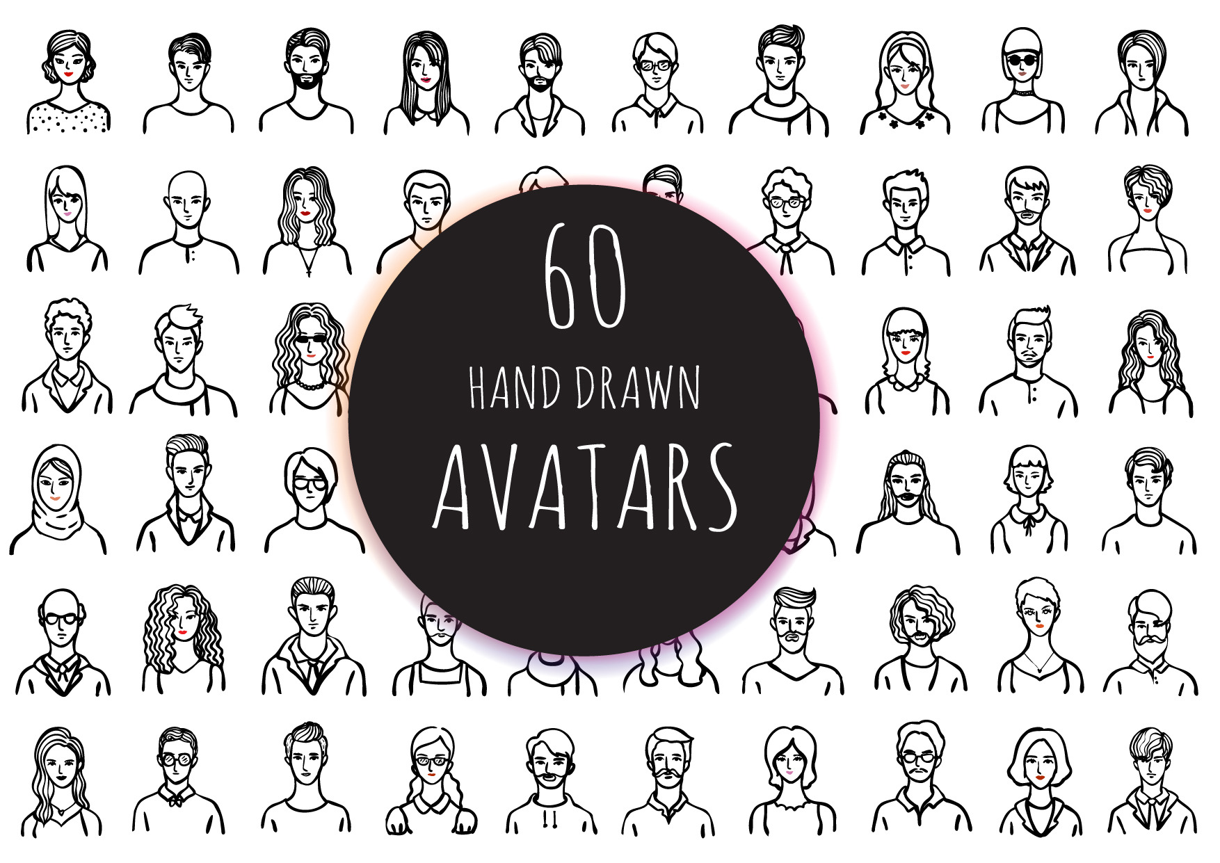 60 Hand drawn avatars, an Icon by Somjai King | Creative Market