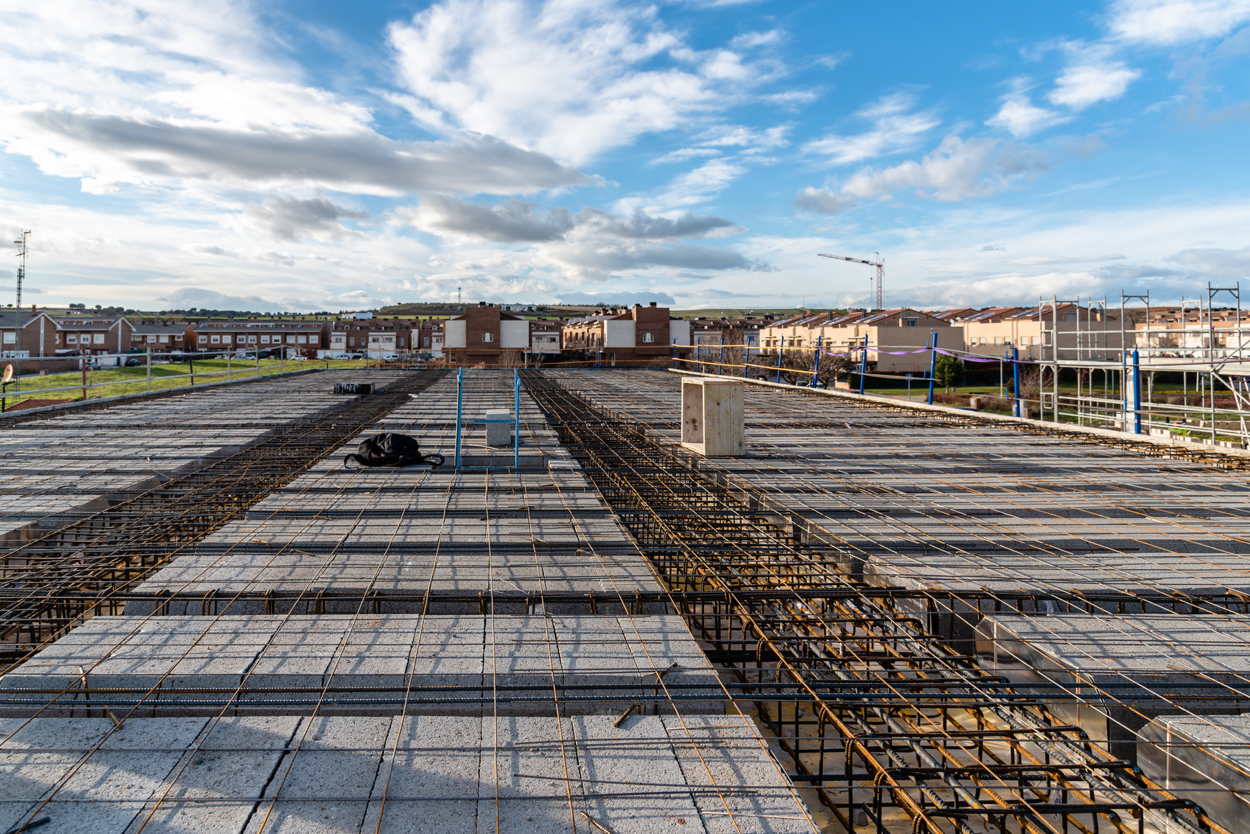 Slab under construction in a single-family row houses construction site ...