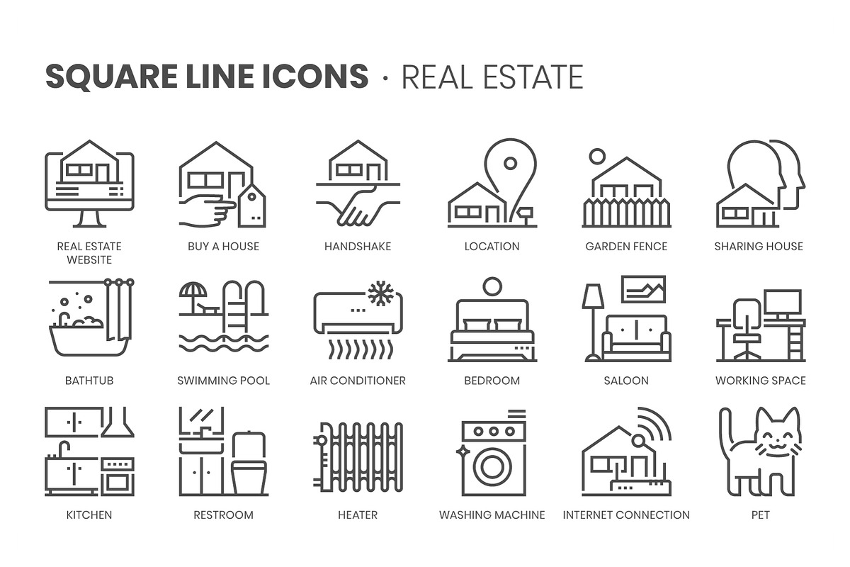 Real estate, square icons, an Outline Icon by Howcolour