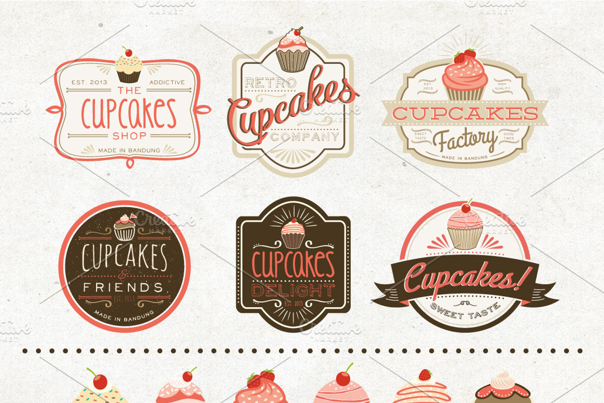Six Vintage Cupcake Badge, an Illustration by Onlydee | Creative Market