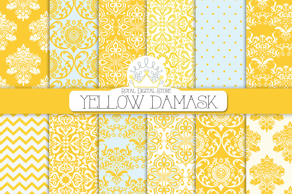 YELLOW DAMASK digital paper, a Pattern Graphic by Royal Digital Store