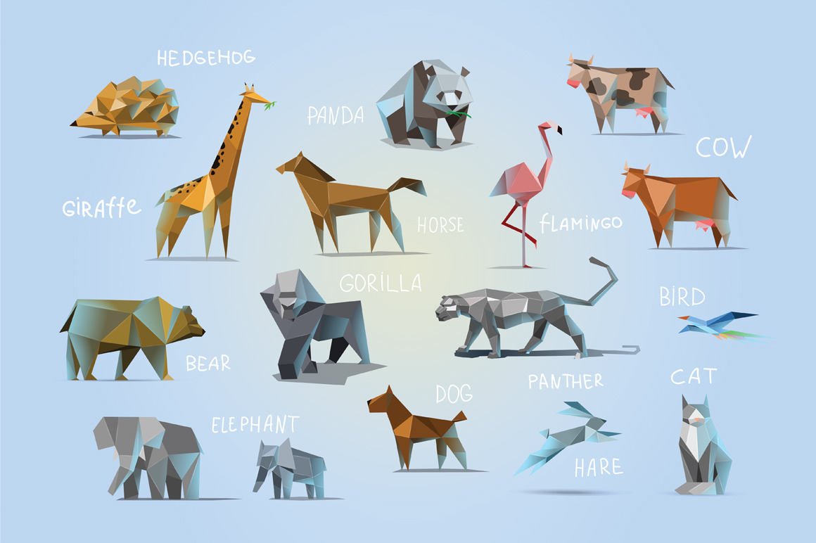 Set of vector polygonal animals, an Object Graphic by lemonoff