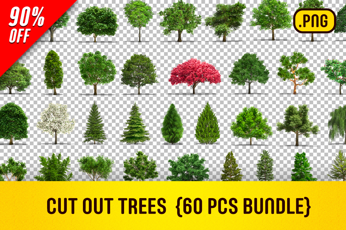 CUT OUT TREES - 60 PCS BUNDLE, a Packaging Mockup by 3DSTORE | Creative ...