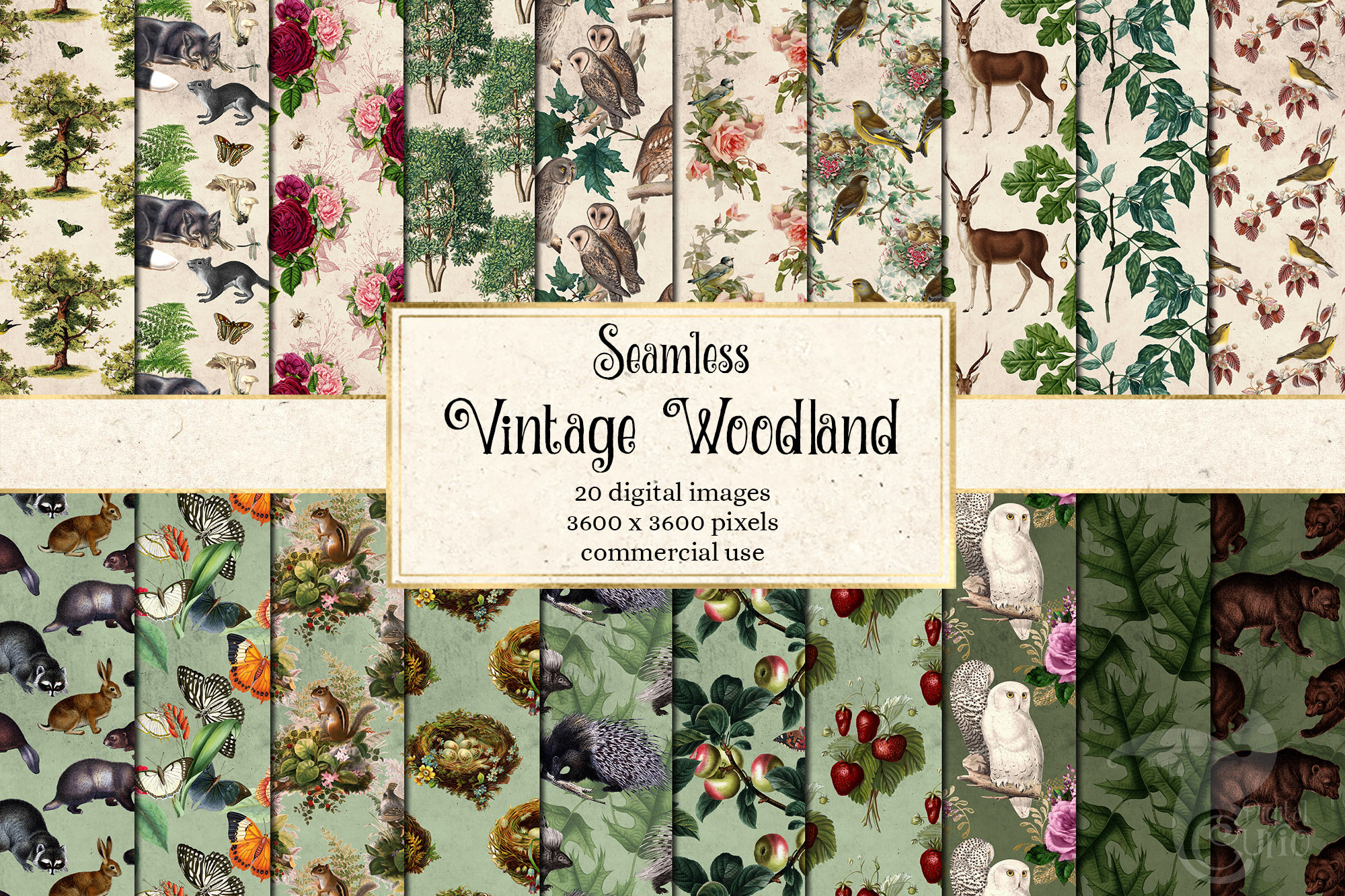 Vintage Woodland Digital Paper, a Pattern Graphic by Digital Curio ...