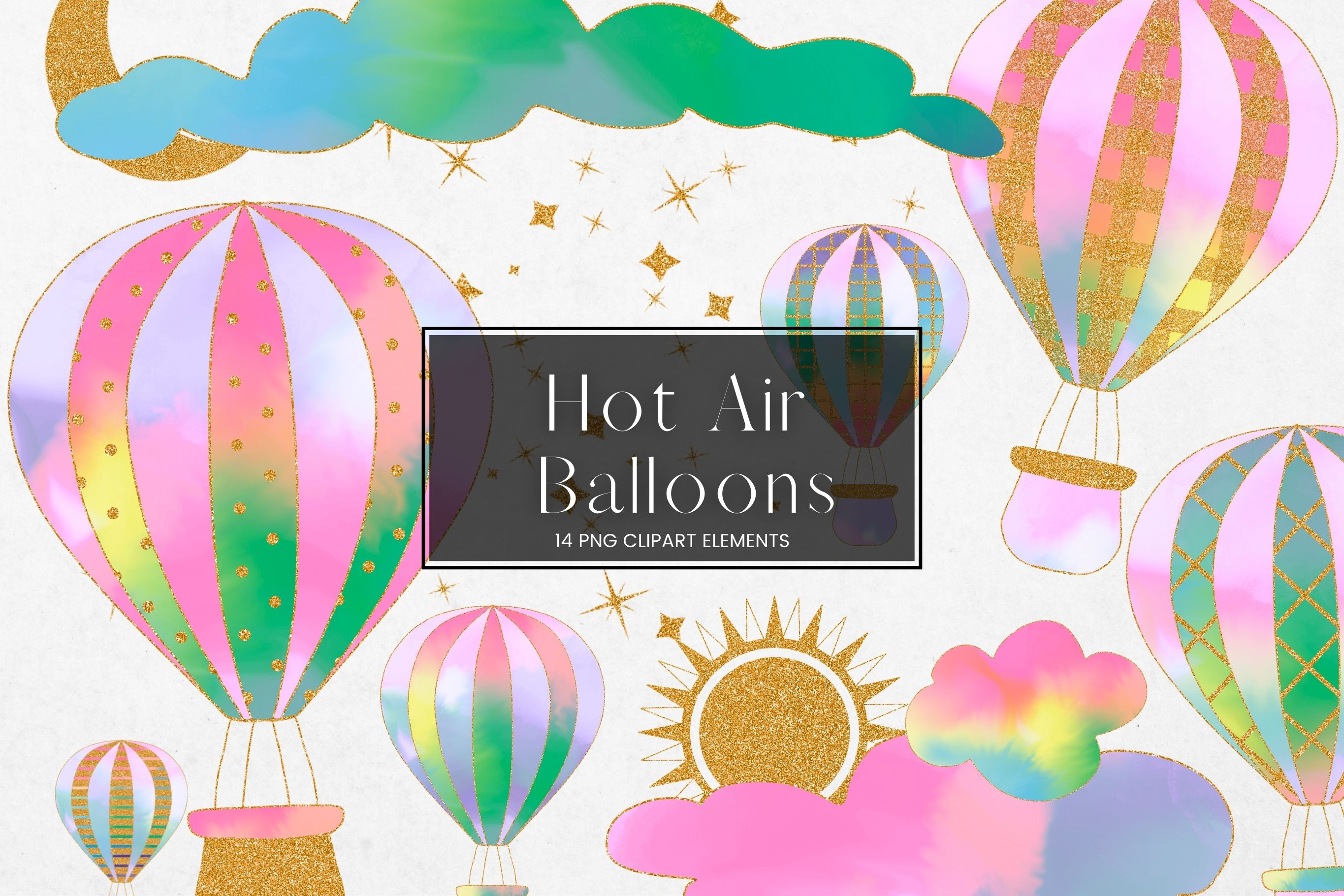 Rainbow Hot Air Balloon Clip Art