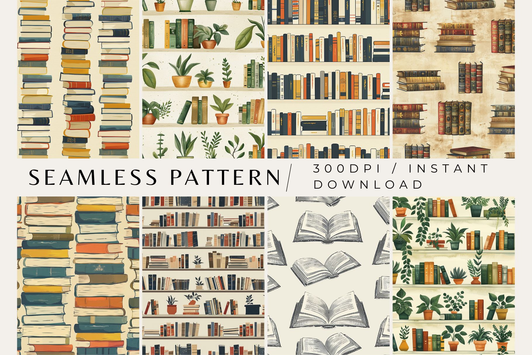8 Bookish Seamless Patterns, a Pattern Graphic by Inknfolly