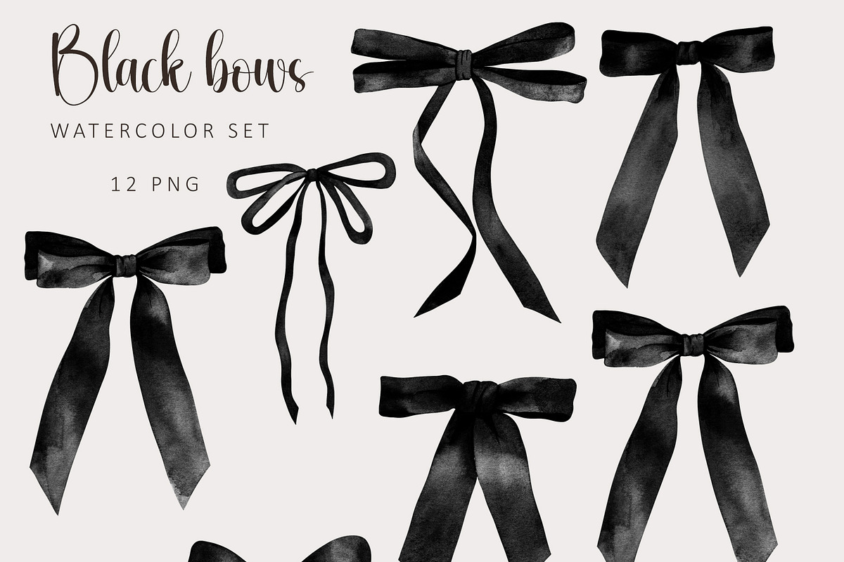 Brown and black watercolor bows, an Object Illustration by LeriaArt ...
