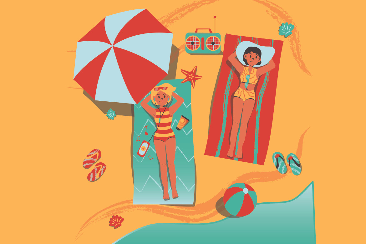 Girls Tanning Illustration, an Illustration by graphicook | Creative Market