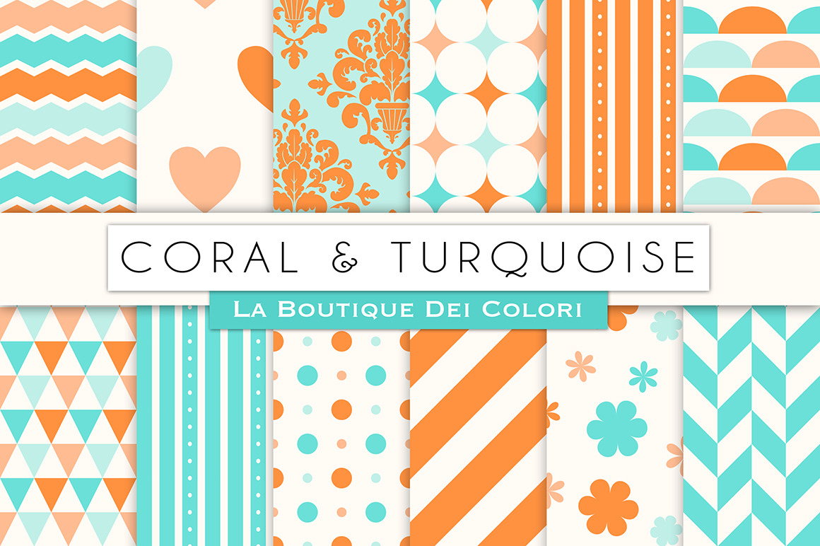 Coral and Turquoise Digital Paper | Graphic Patterns ~ Creative Market