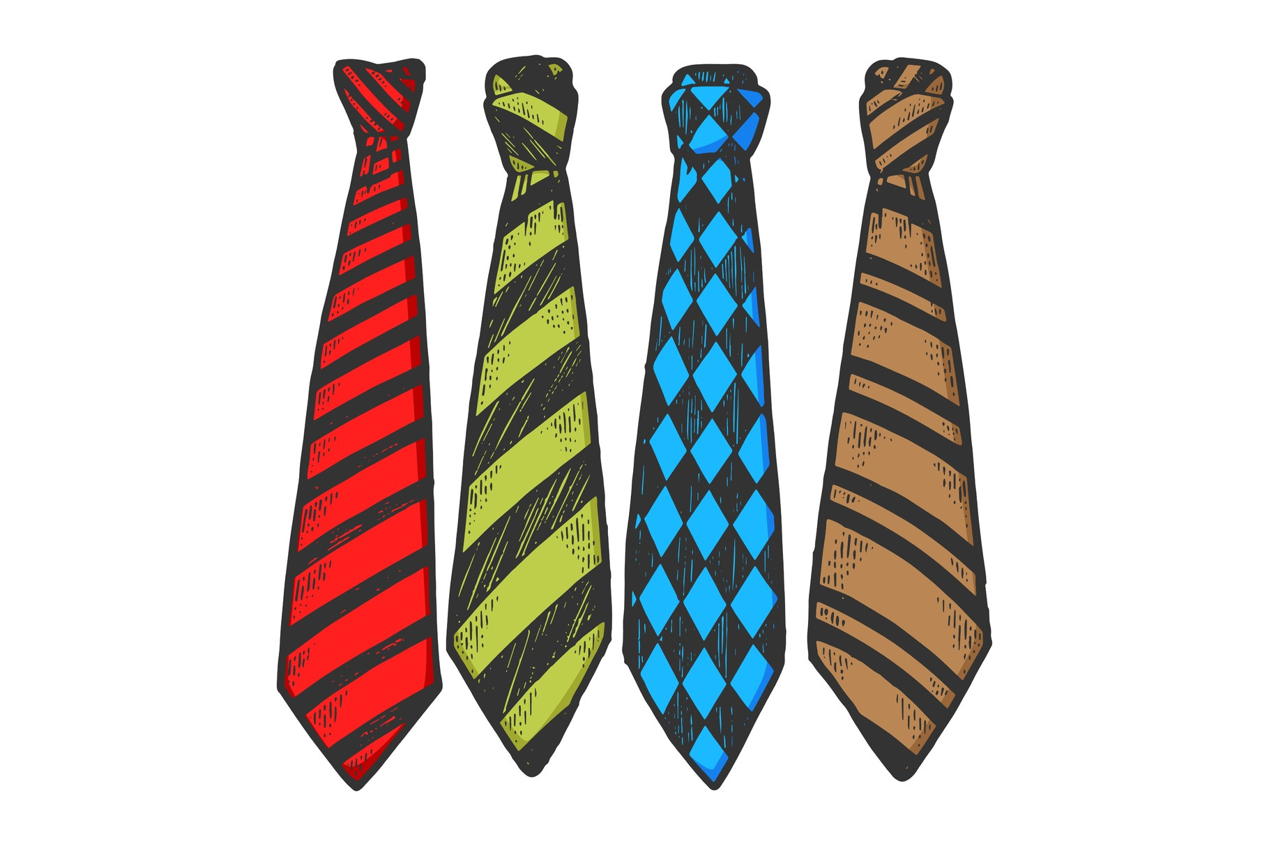 Tie set sketch engraving vector, an Object Illustration by AlexArt