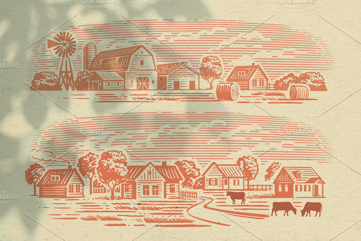Vintage village vector. Vol2., an Animal Illustration by bioraven