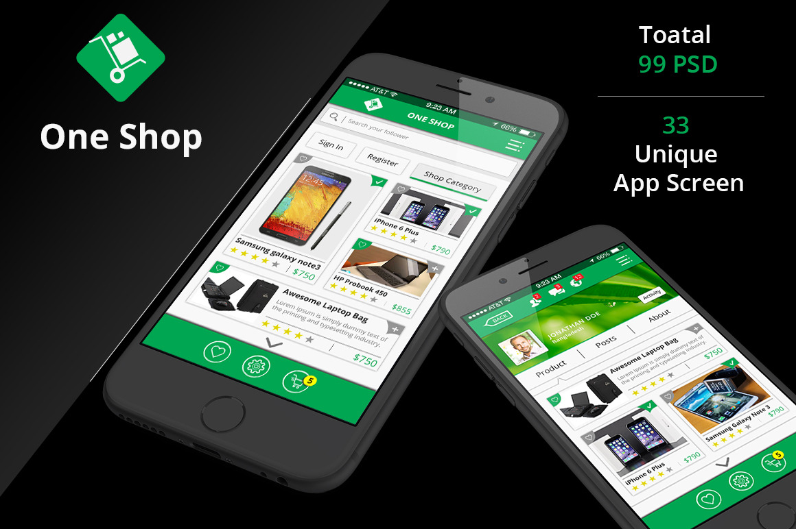 Shop & Social iOS App UI kit-2, an UI Kit Template by Imagine Design Studio