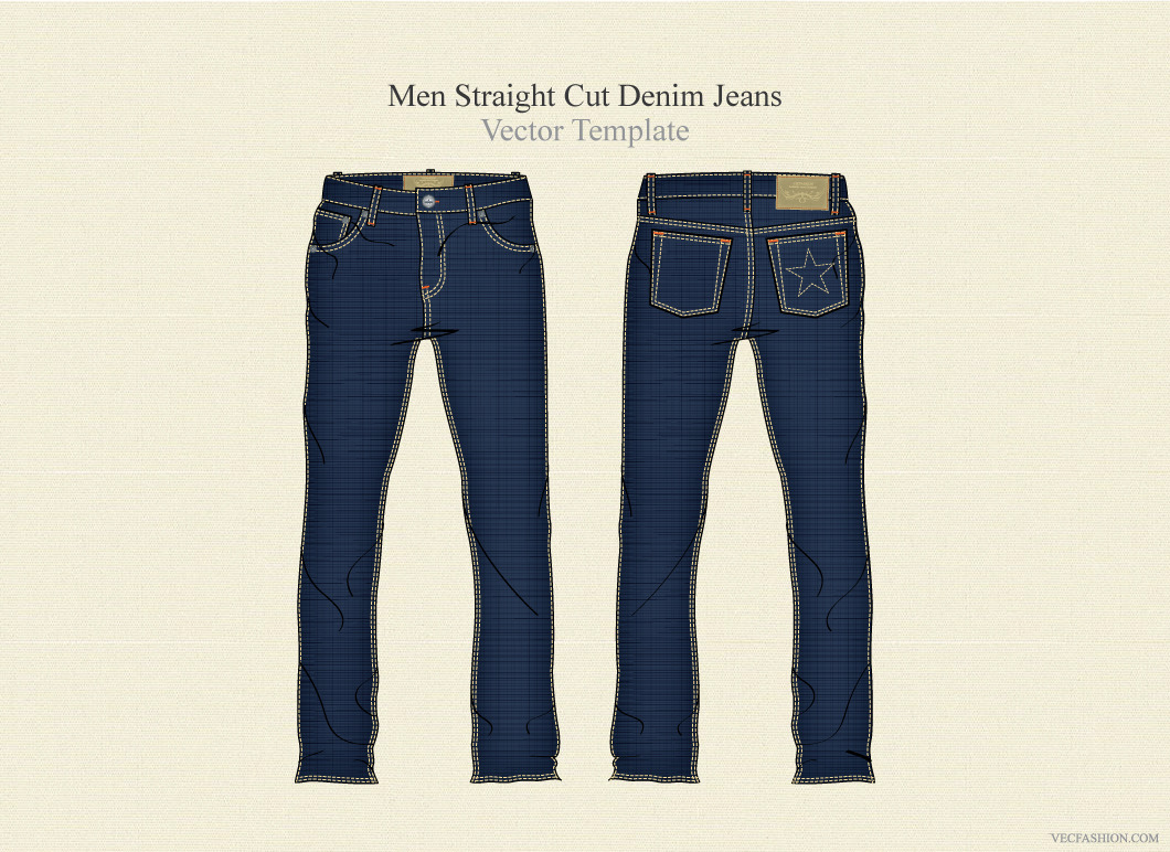 Men Straight Cut Denim Jeans, an Illustration by VecFashion Ltd.