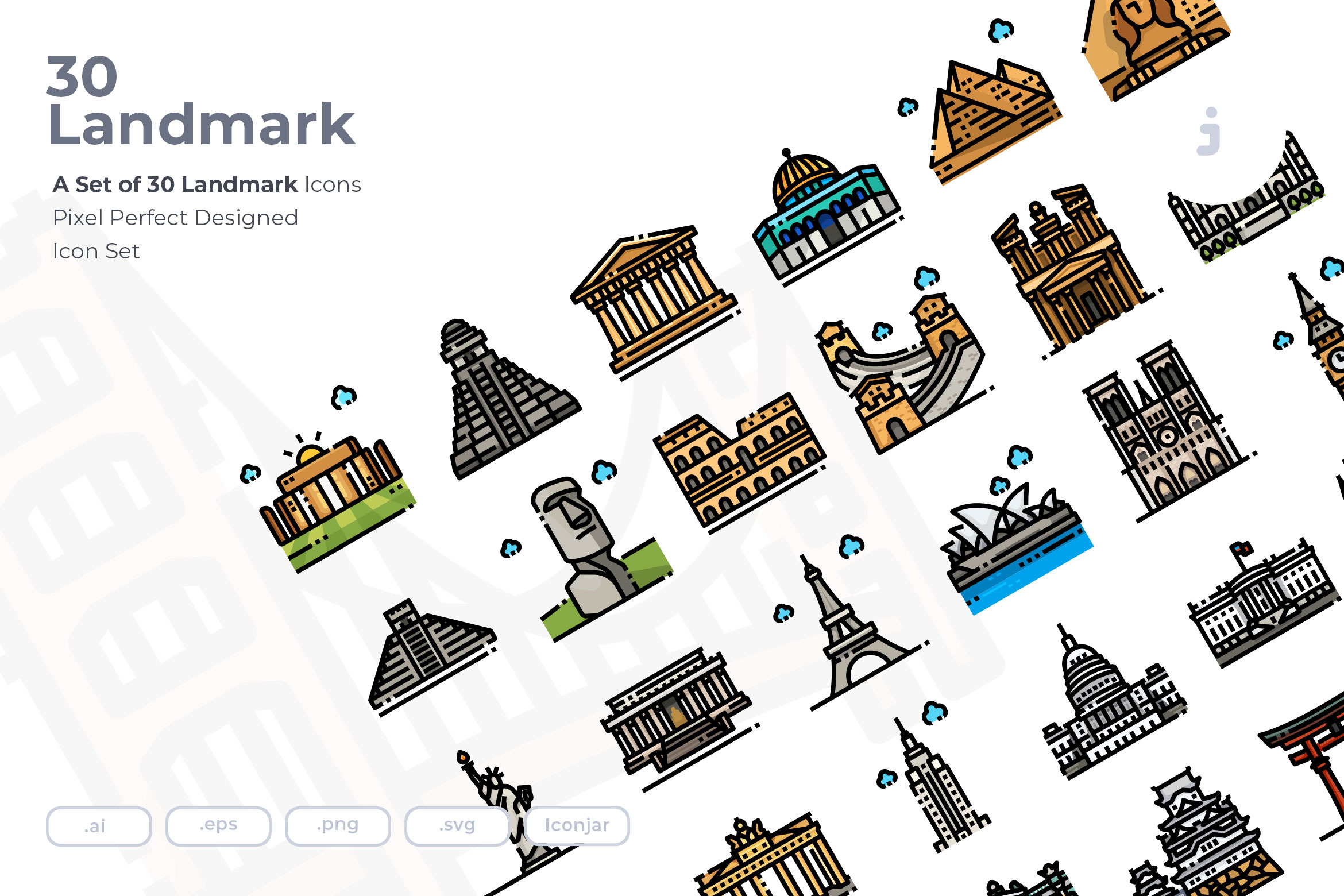 30 Landmark Icon set, an Outline Icon by Just Icon