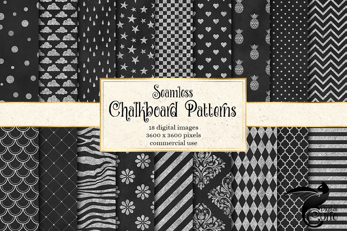 Chalkboard Pattern Digital Paper, a Pattern Graphic by Digital Curio