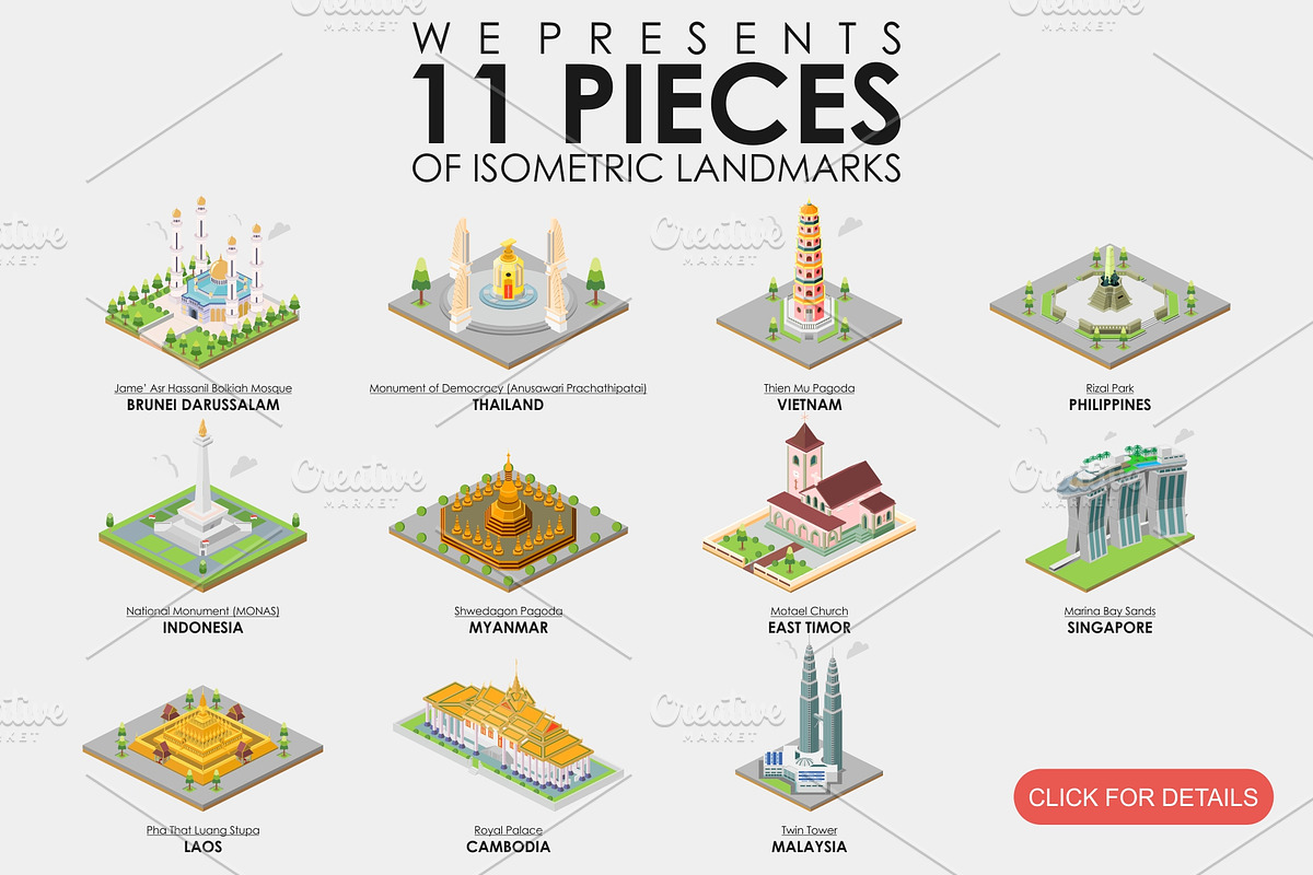 Isometric Landmark of Southeast Asia, an Object Illustration by Hellas ...