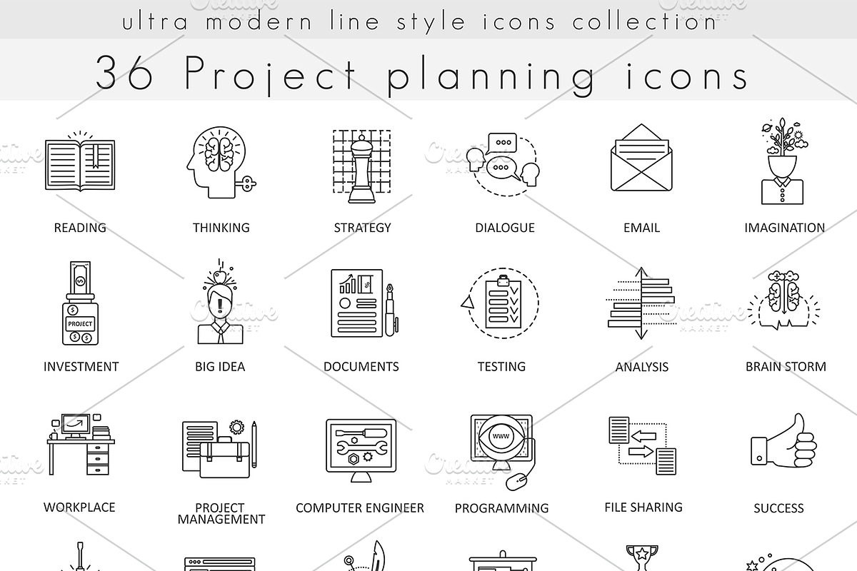 Business strategy project line icons, an Icon by Lemberg Vector