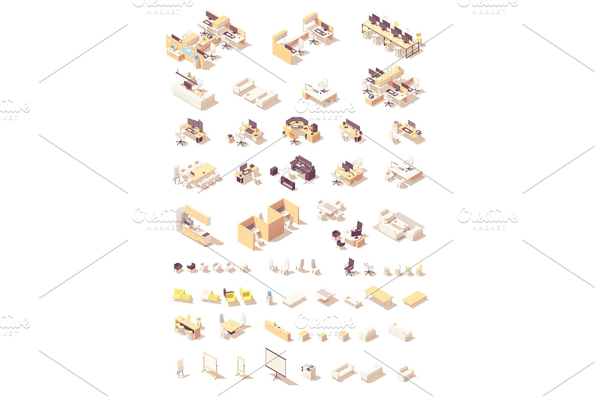 Vector isometric office furniture, a Work Illustration by tele52