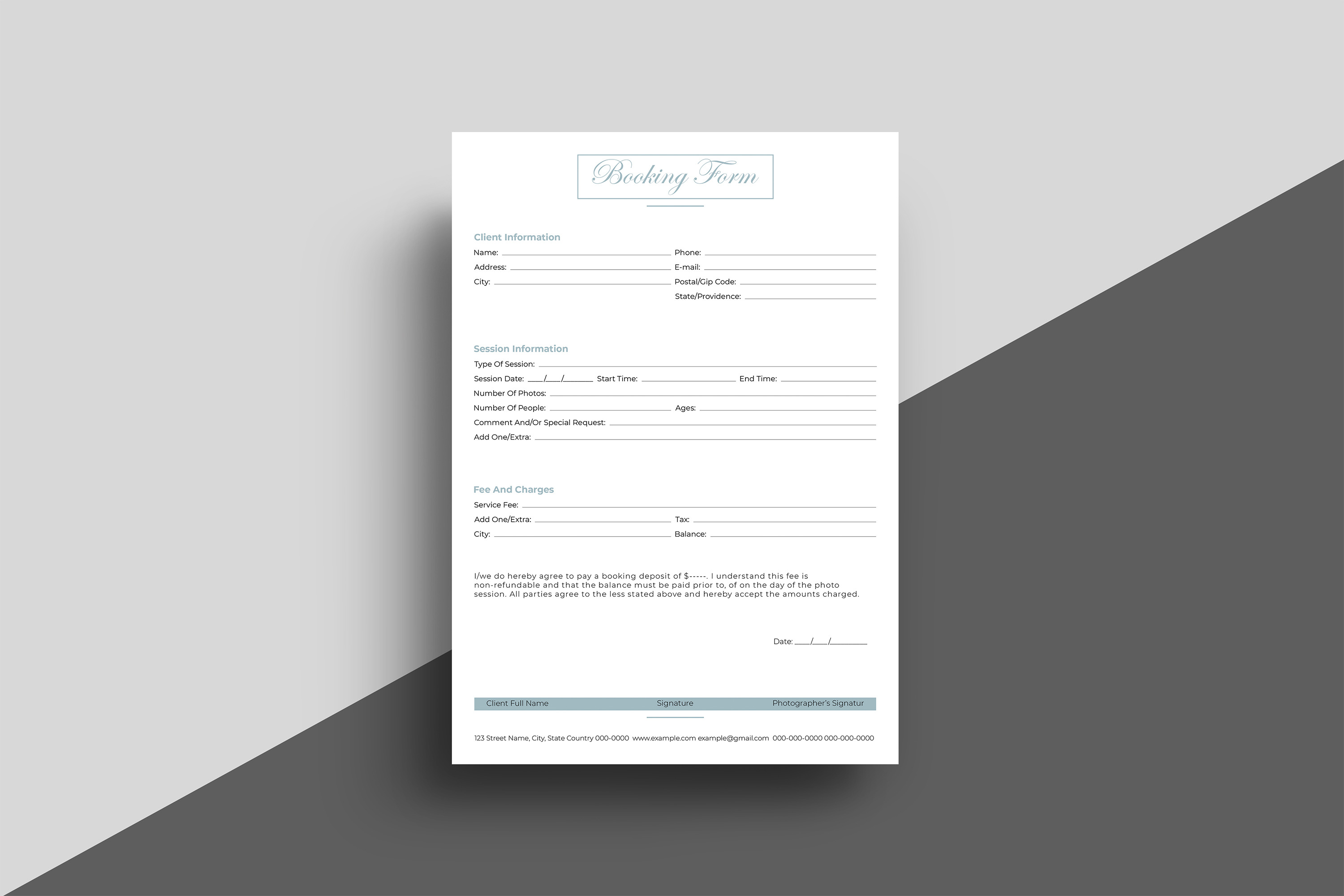 Client Booking Form for Photographer, a Stationery Template by crazyOWL
