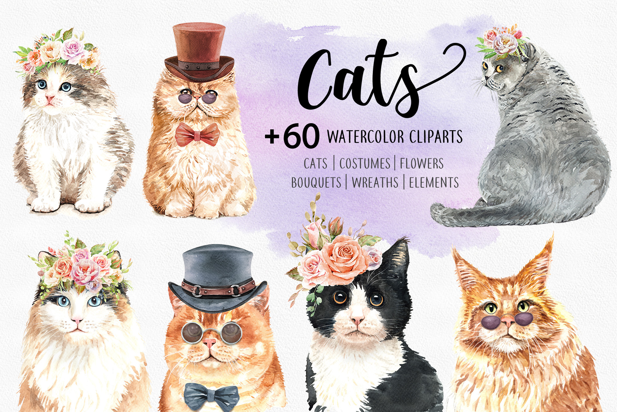 Cat watercolor.Animal Clipart, an Illustration by Sap-G Art