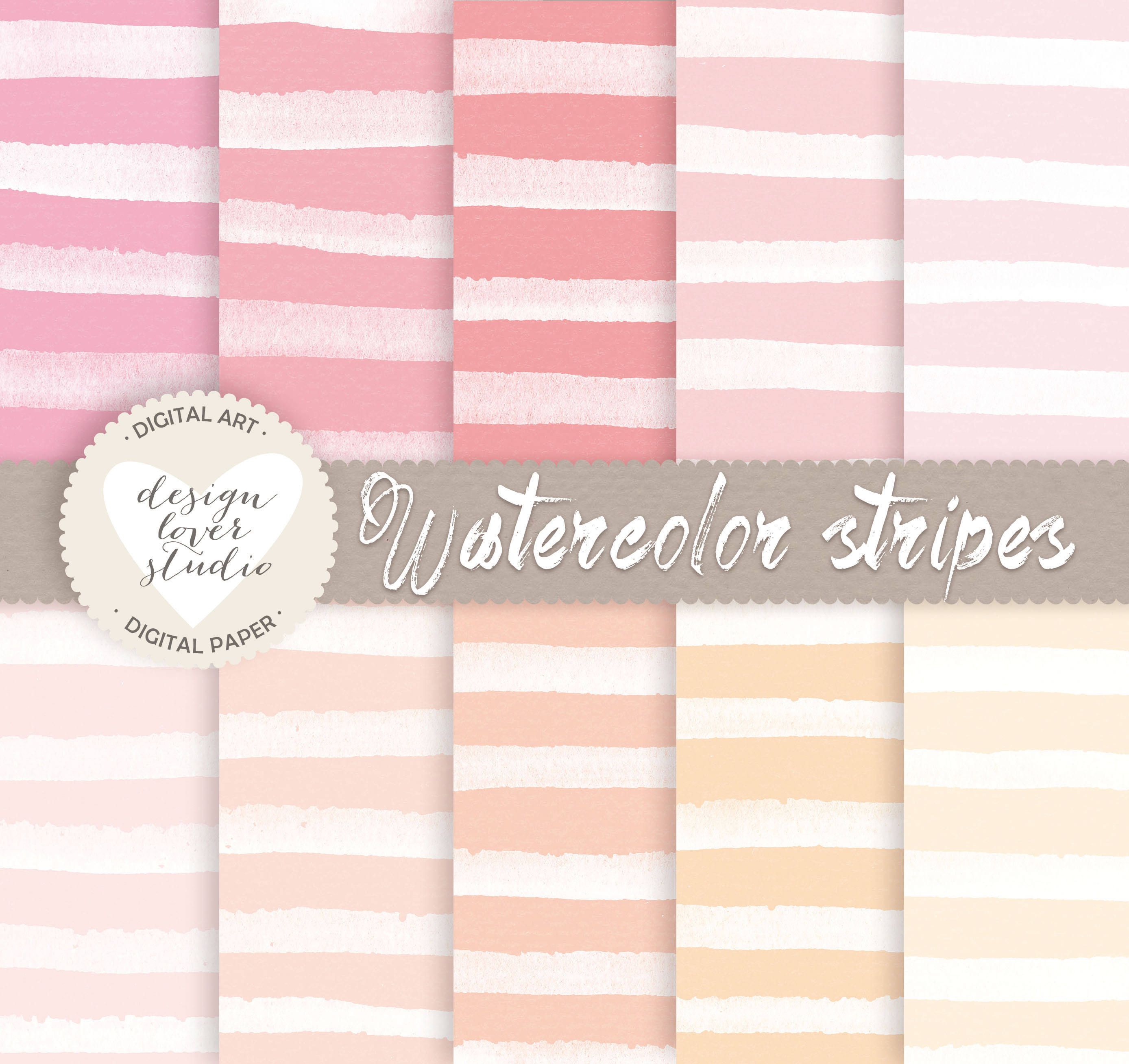 Watercolor stripes digital papers, a Pattern Graphic by designloverstudio
