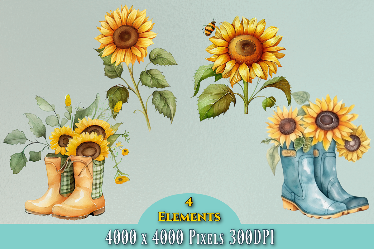 Sunflower Girls Watercolor Clipart, a Person Illustration by NadiaTheronArt