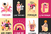 Feminism body positive cards, an Icon by Macrovector