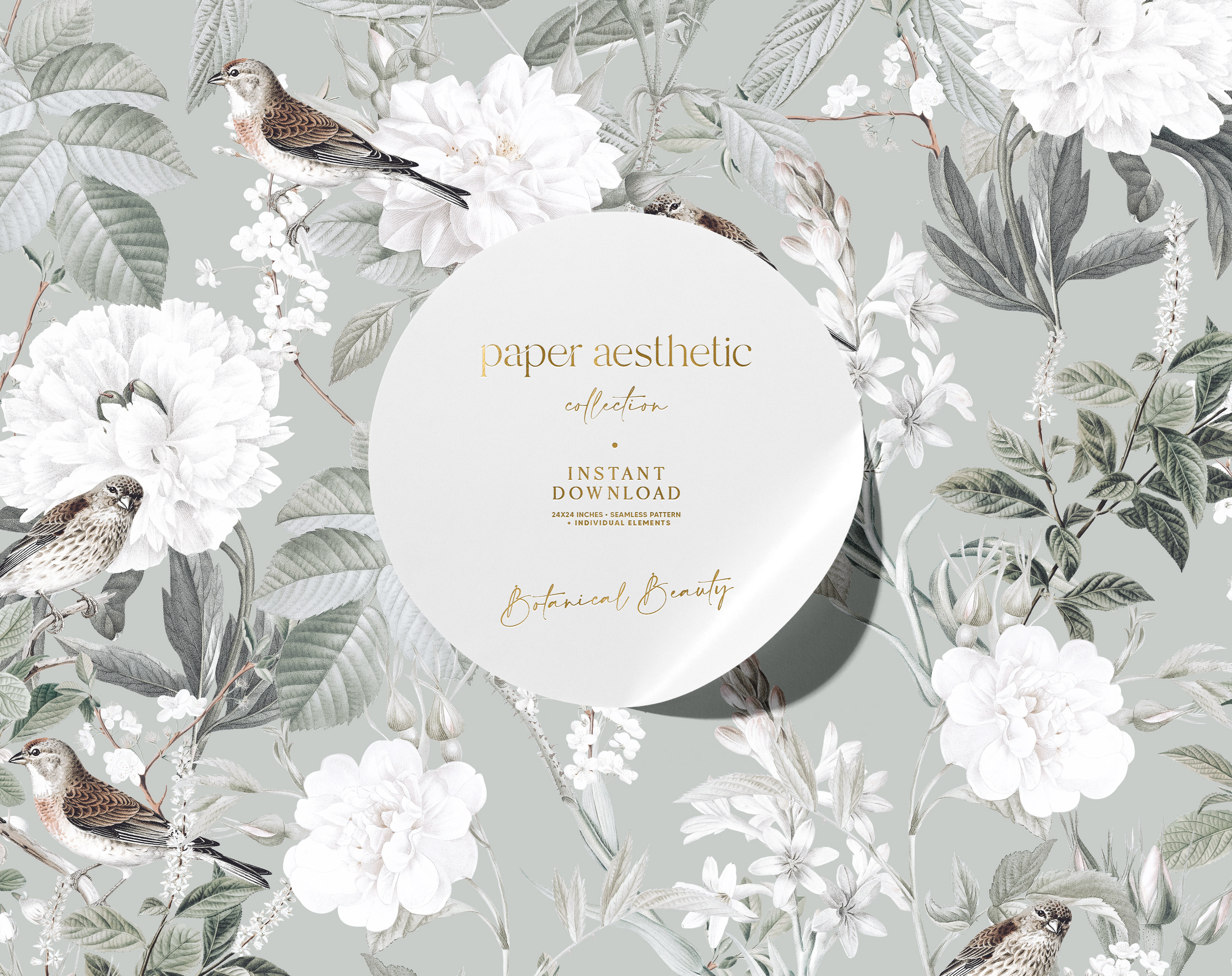 Woodland Flower Birds Paper Pack, a Pattern Graphic by paper aesthetic