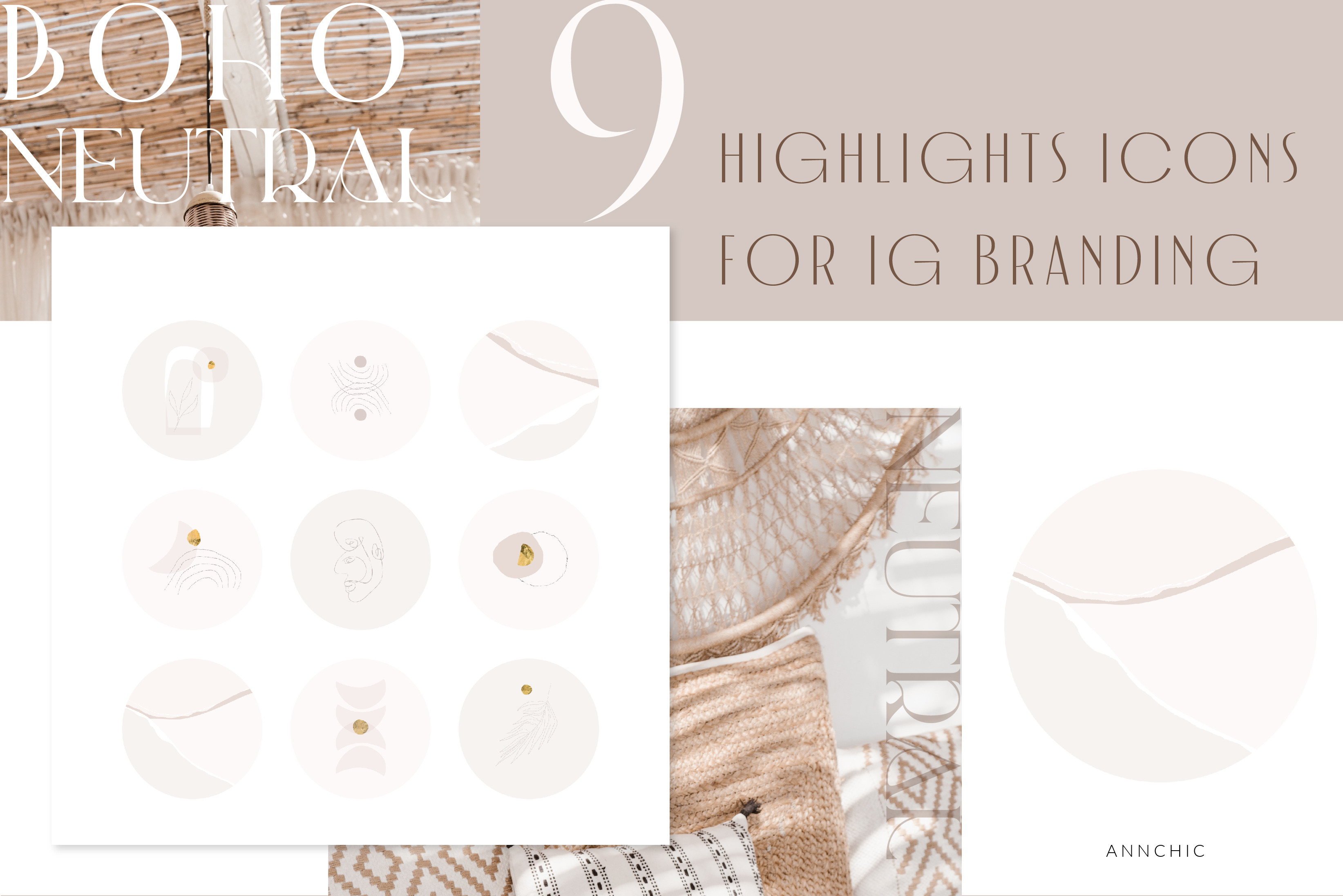 Boho neutral instagram highlights, a Social Media Template by Anna Sokol