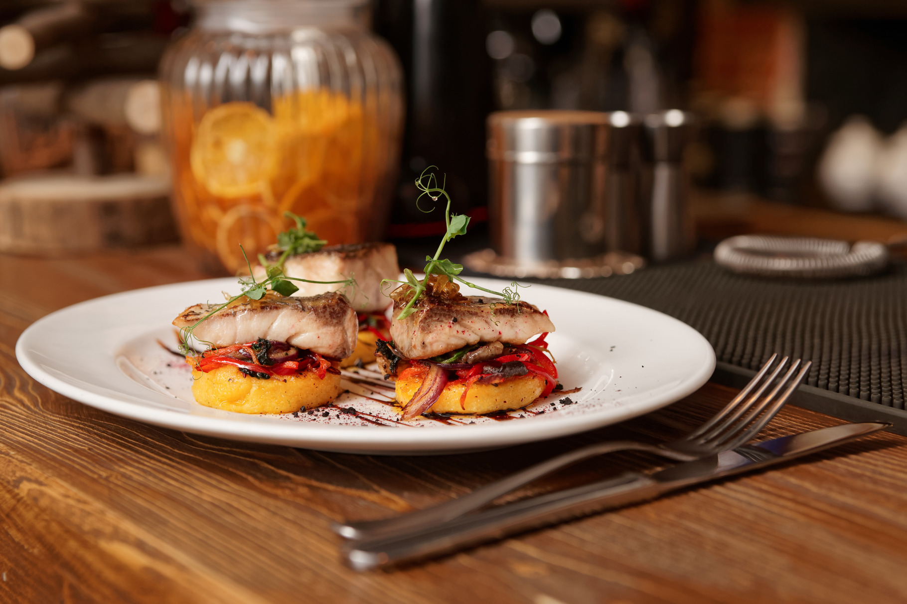 Fried fish fillet and polenta featuring fried, fish, and polenta, a ...