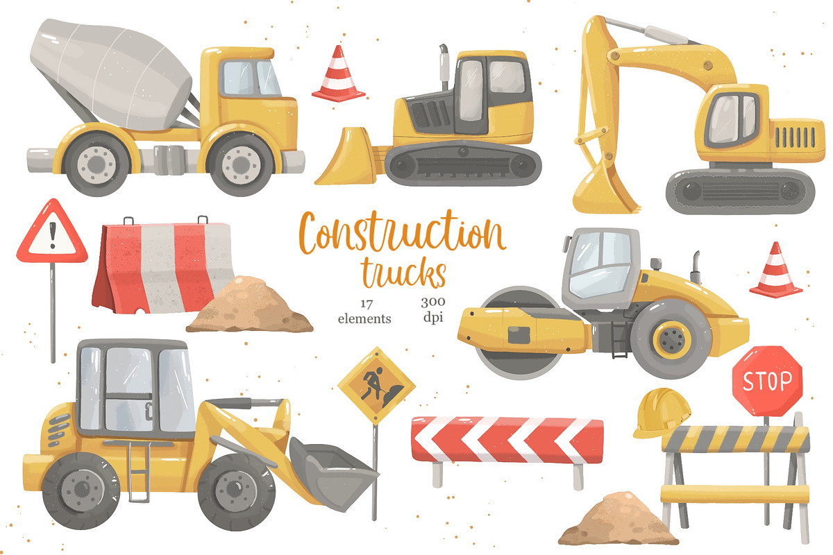 Construction Trucks Clipart, a Transportation Illustration by ...