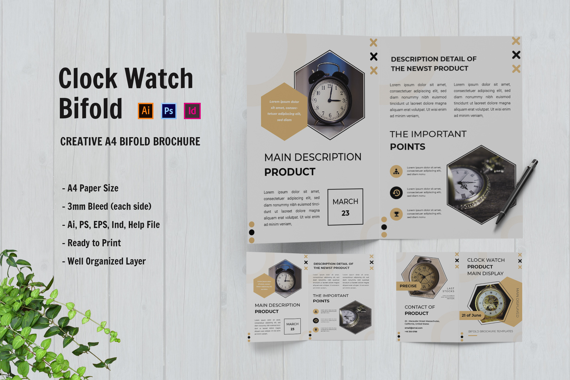 Clock Watch Product Bifold Brochure | Brochure Templates ~ Creative Market