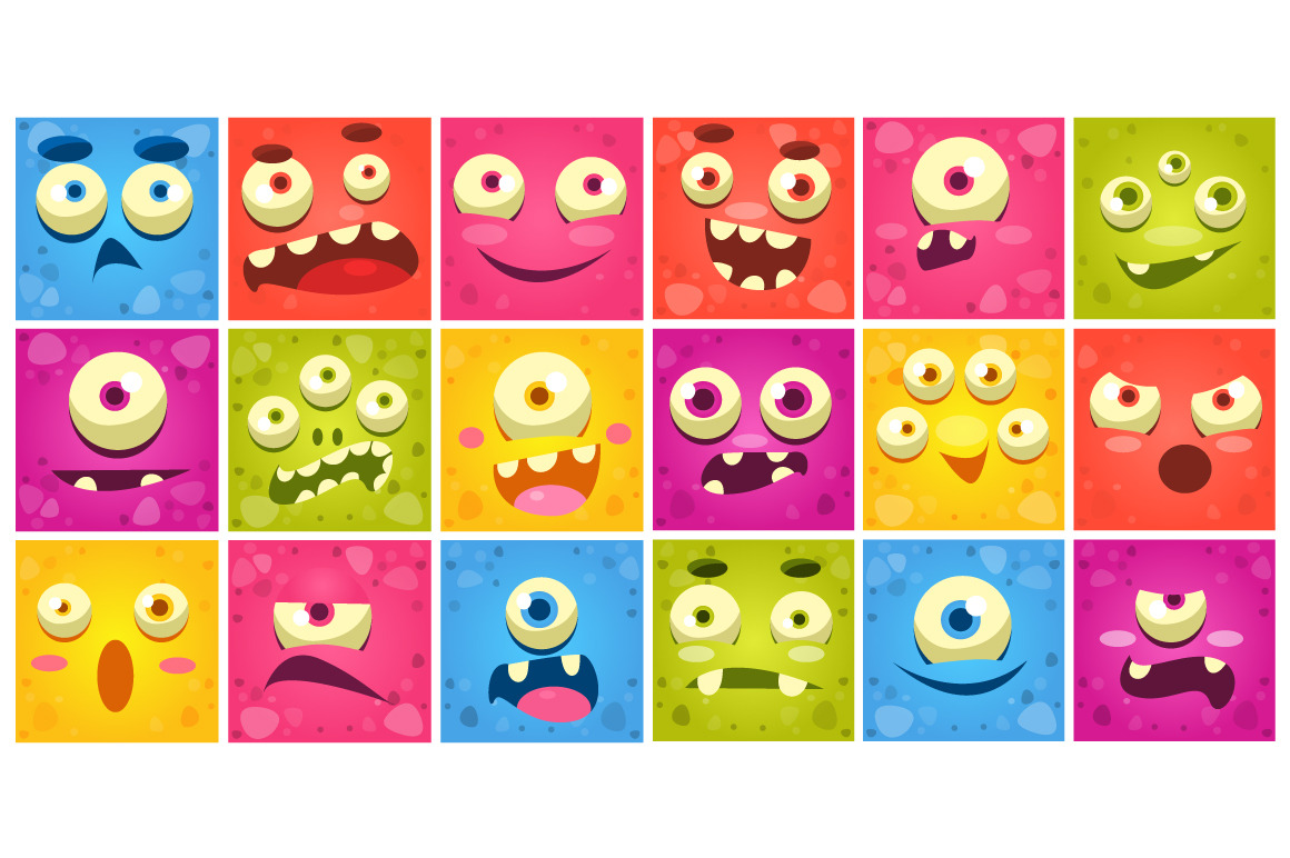 Monster Faces Collection, an Illustration by TopVectors | Creative Market