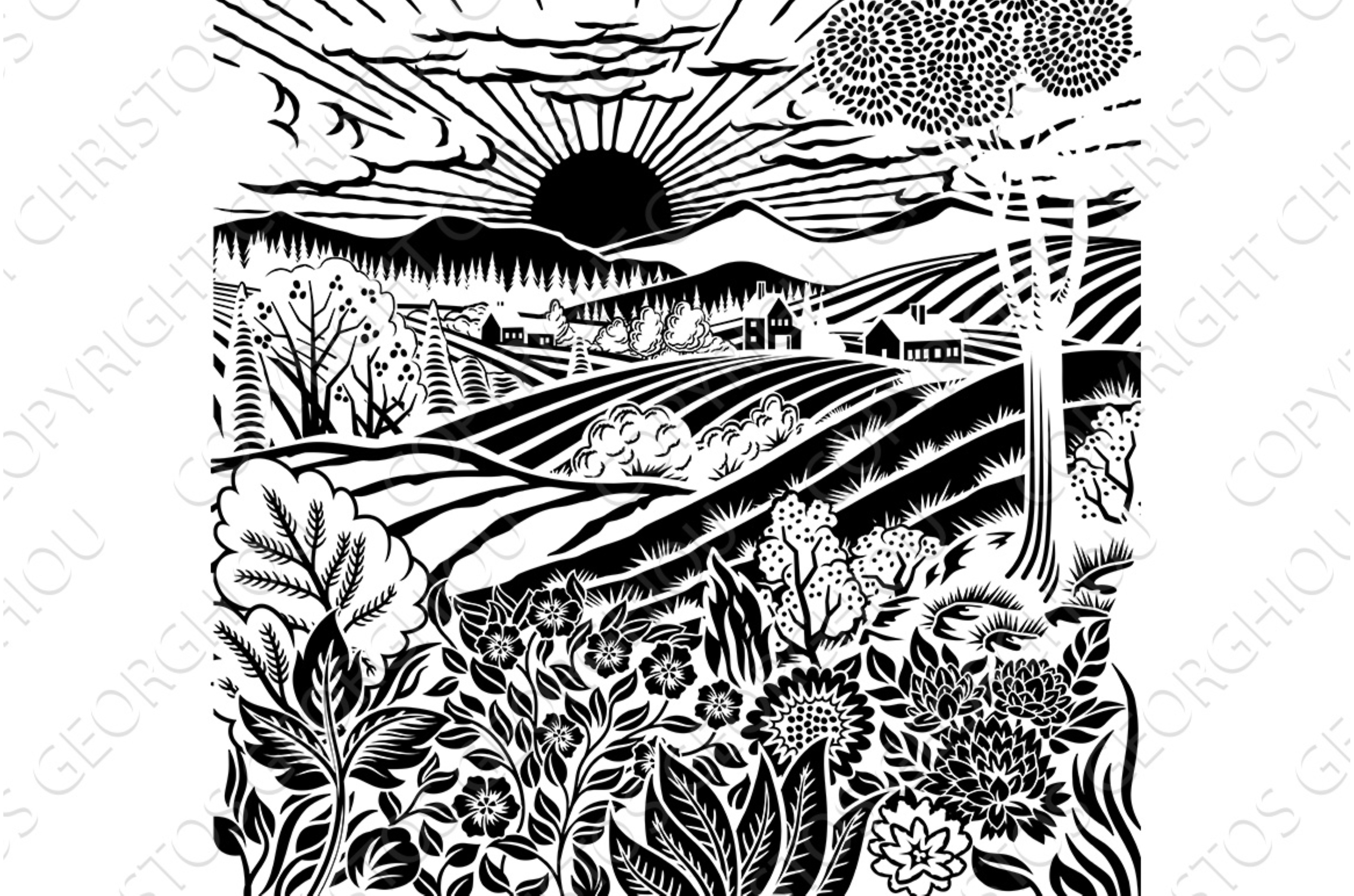 Fields Rolling Hills Farm Land, an Illustration by Christos Georghiou