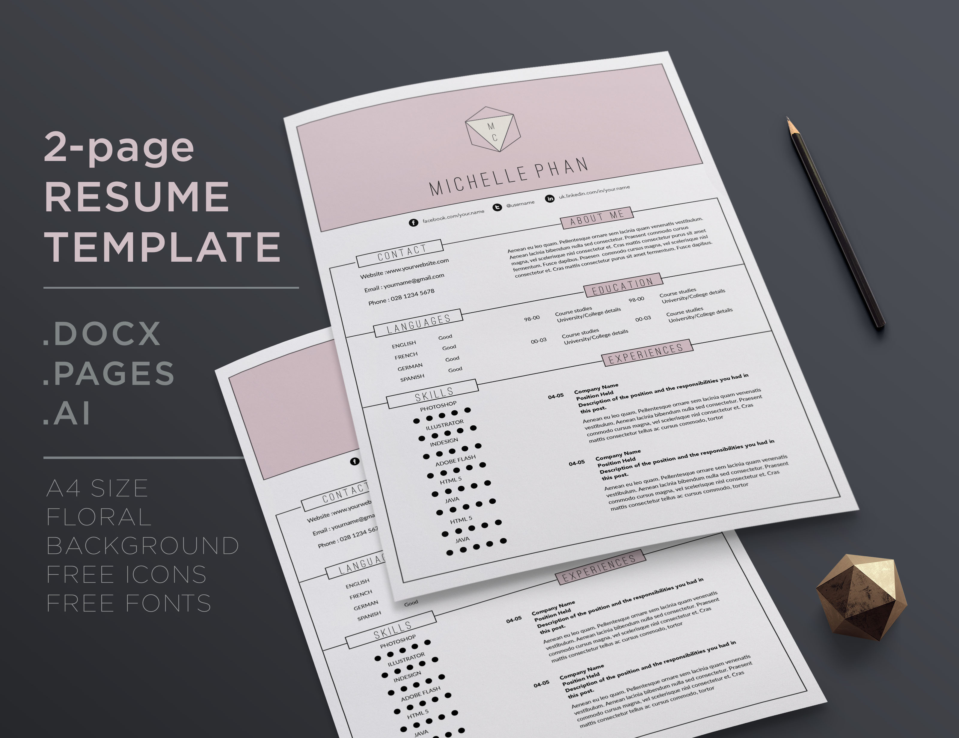 Modern 2 page resume template, a Resume Template by Chic templates