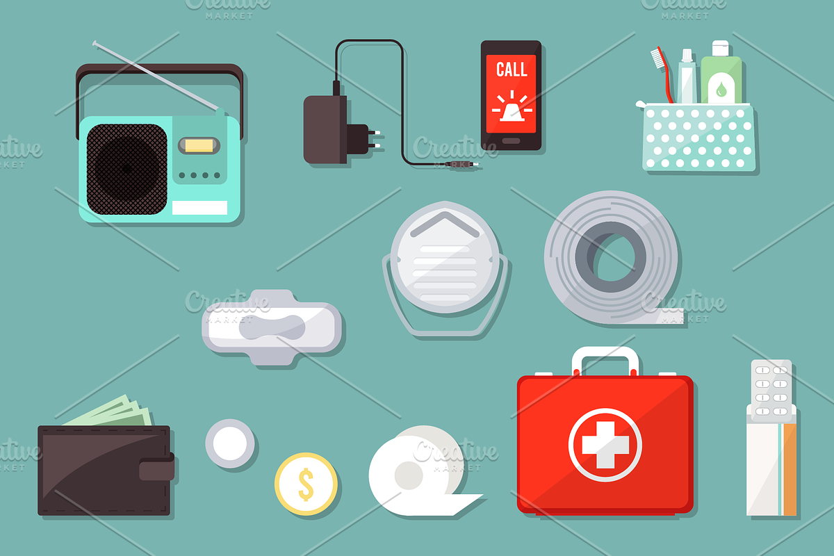 Evacuation Survival Emergency Kit, an Object Graphic by Mohit Designer ...