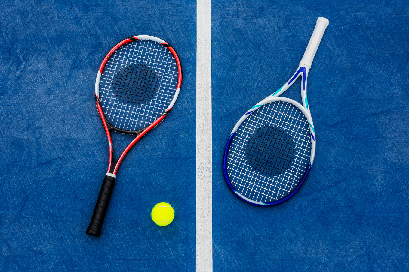 Tennis racket and ball on court, a Photo by rawpixel