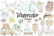 Travel watercolor clipart, a Background Graphic by GoodFairyClipArt